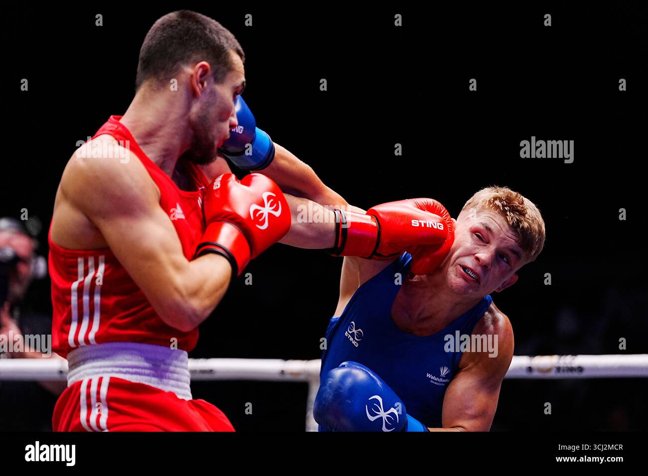 Owain Harris-Allan (right) in action against Aider Abduraimov in their ...
