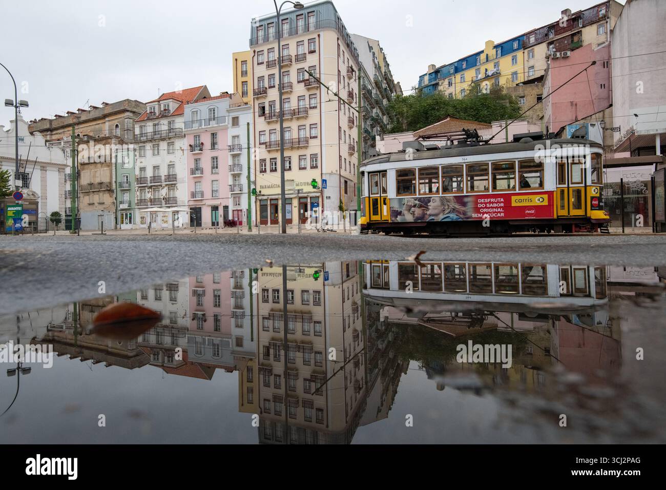A stunning street-level shot in Lisbon, Portugal, featuring a classic ...