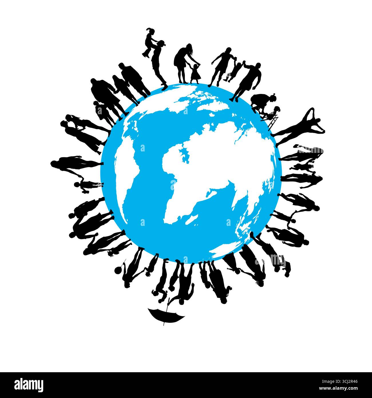 Silhouettes of people around the globe. hand drawn. Not AI, Vector ...