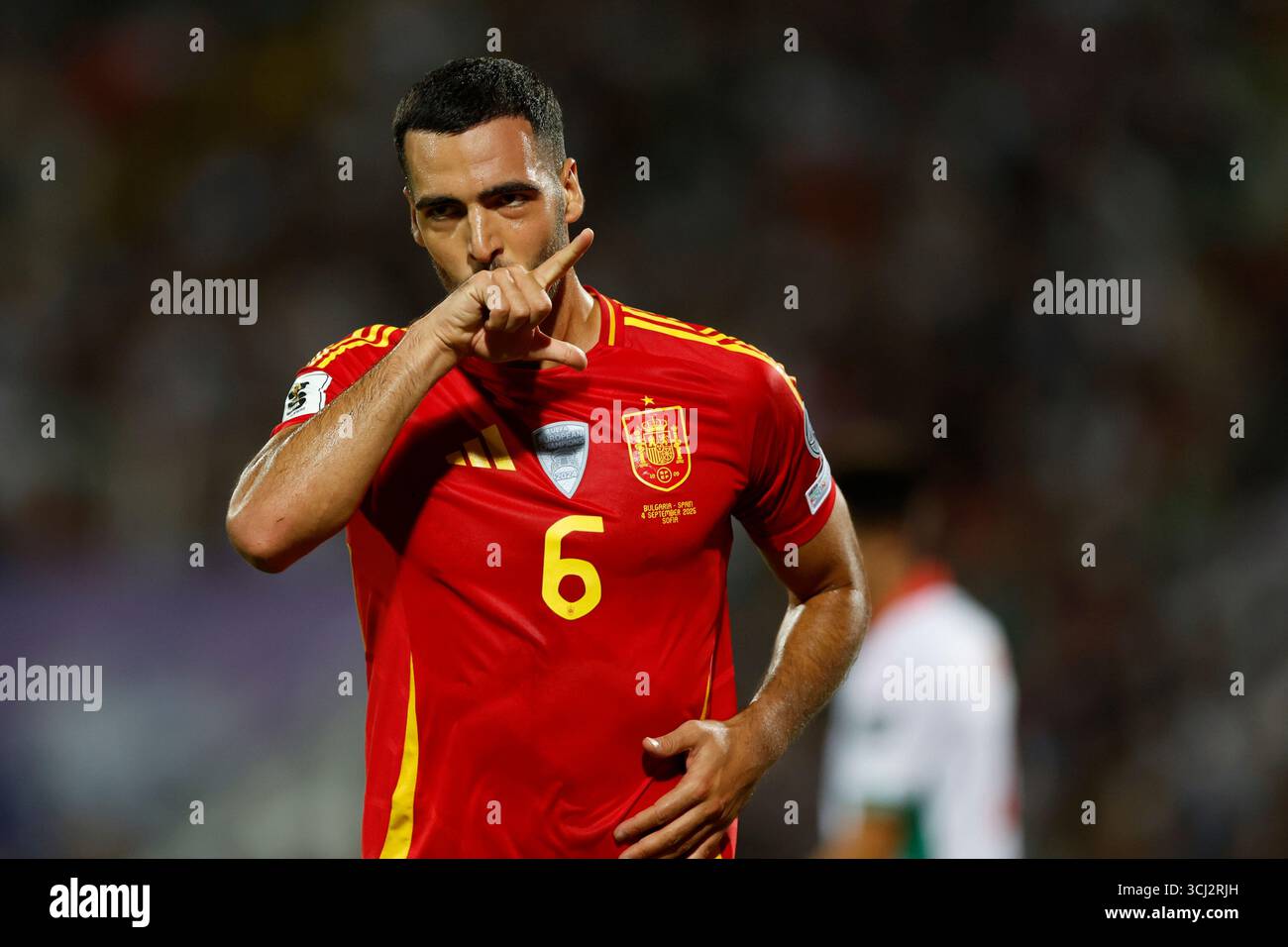 Spain's Mikel Merino celebrates after scoring his side's third goal ...