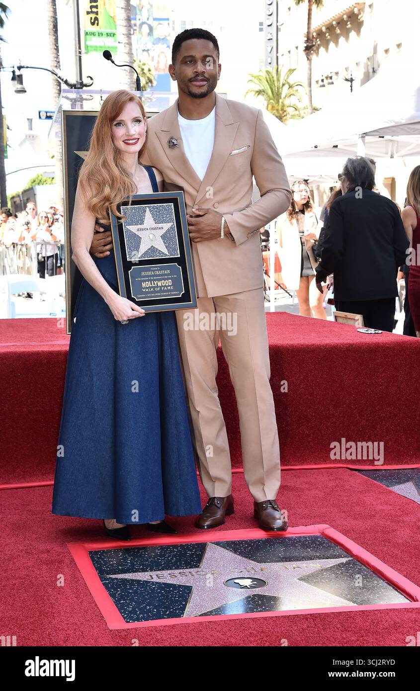 Jessica Chastain and Nnamdi Asomugha at Jessica Chastain’s Hollywood Walk of Fame Star Ceremony ...