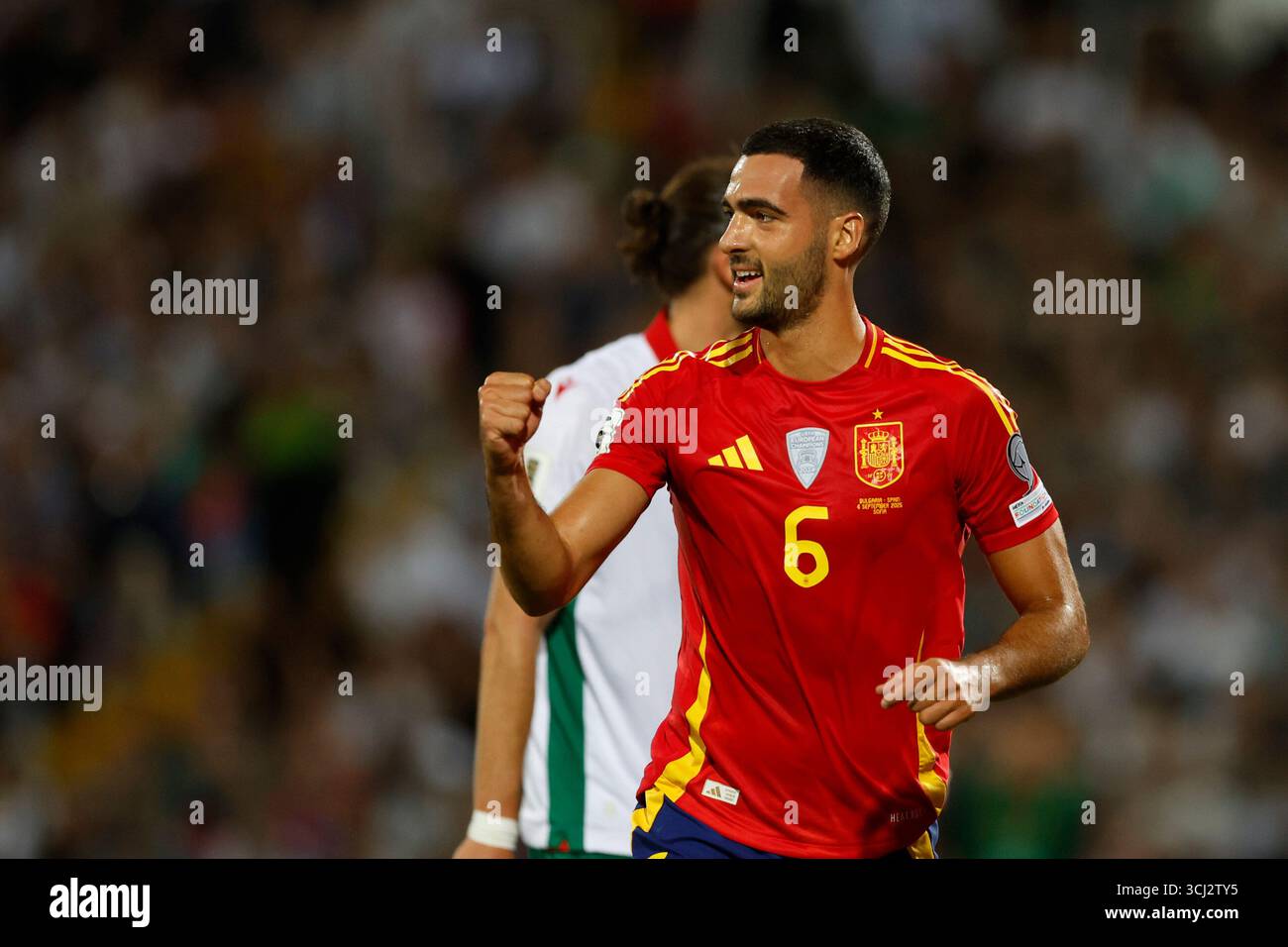 Spain's Mikel Merino celebrates after scoring his side's third goal ...
