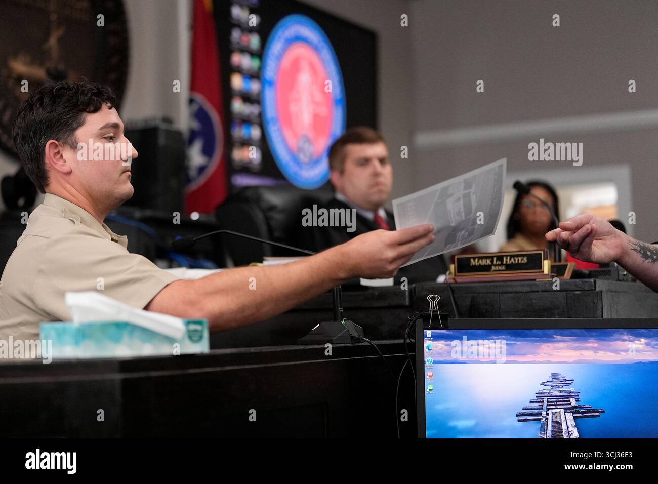 Tennessee State Parks Ranger Cory Hussey testifies during a preliminary ...