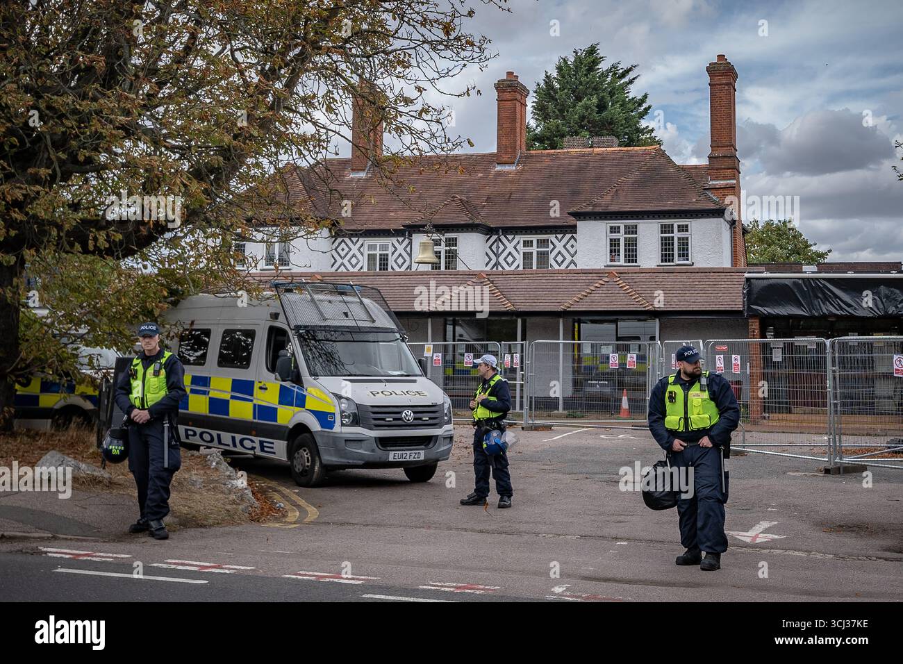 Police presence outside The Bell Hotel in Epping, currently the target ...