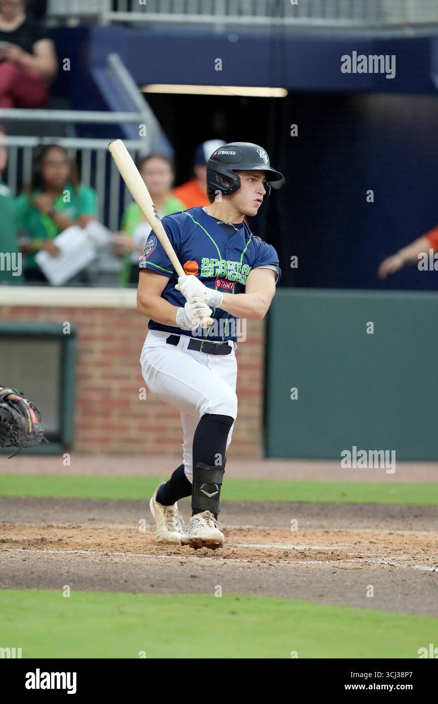 Casey Cook (2) of the Hub City Spartanburgers at bat in a South ...