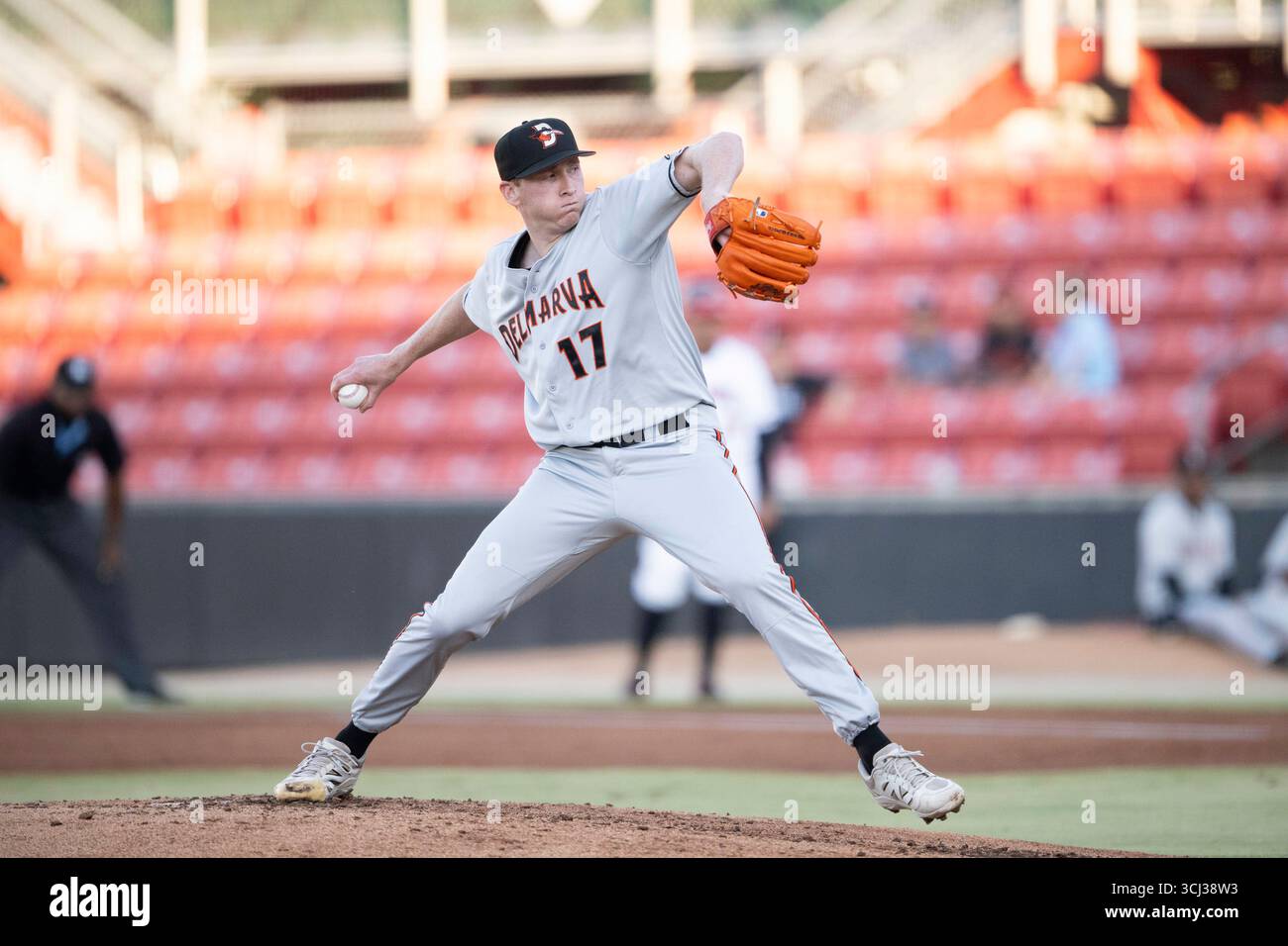 Kiefer Lord (17) of the Delmarva Shorebirds delivers a pitch to the ...