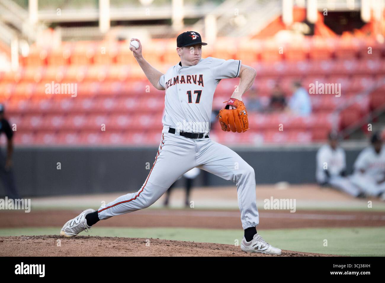 Kiefer Lord (17) of the Delmarva Shorebirds delivers a pitch to the ...