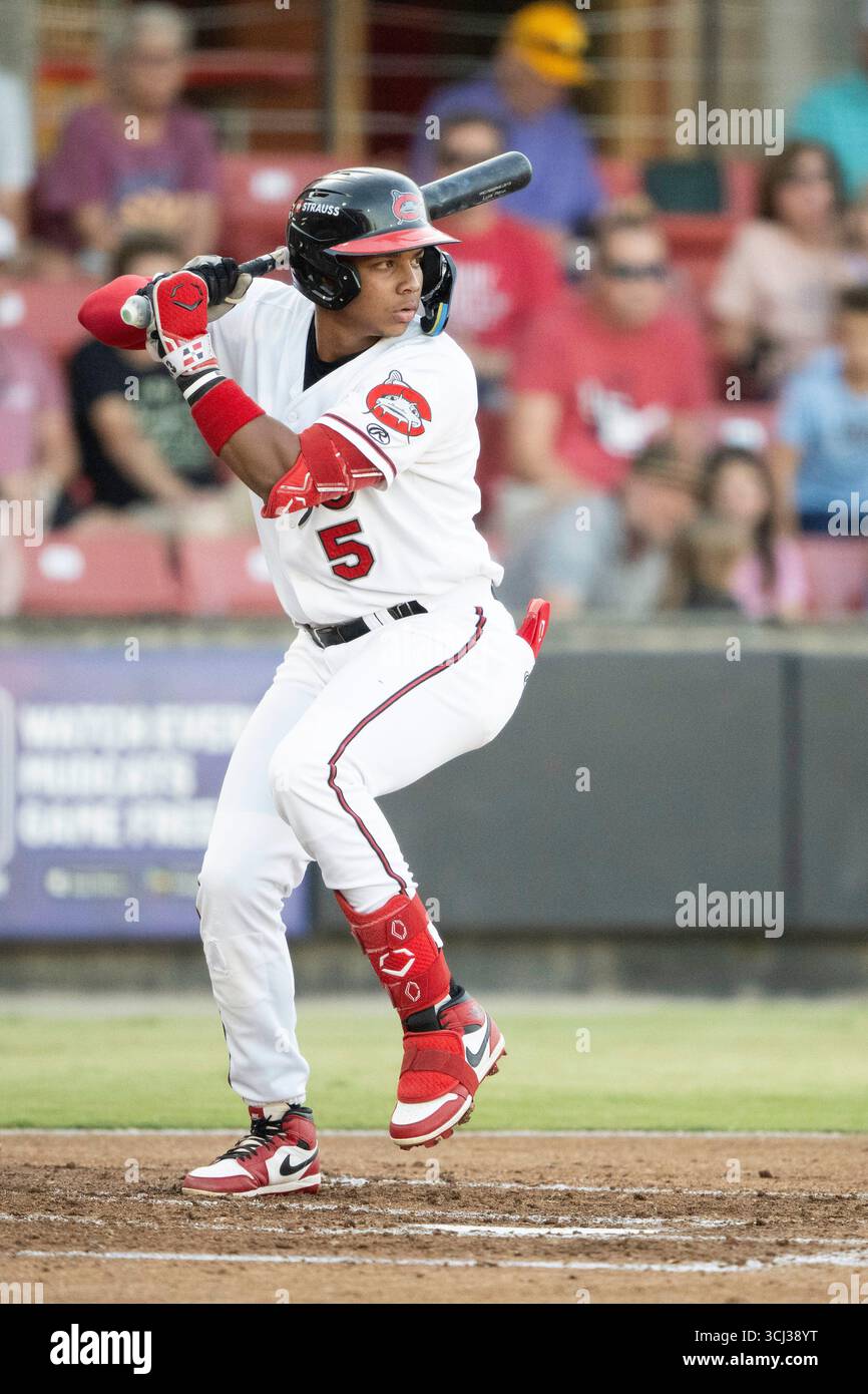 Jose Anderson (5) of the Carolina Mudcats at bat during a Carolina ...