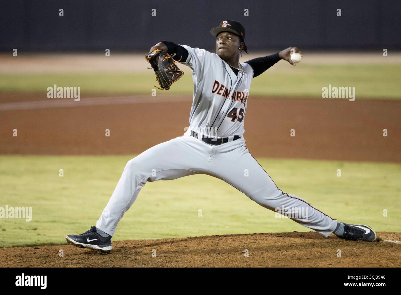 Pitcher Andy Fabian (45) of the Delmarva Shorebirds delivers a pitch to ...