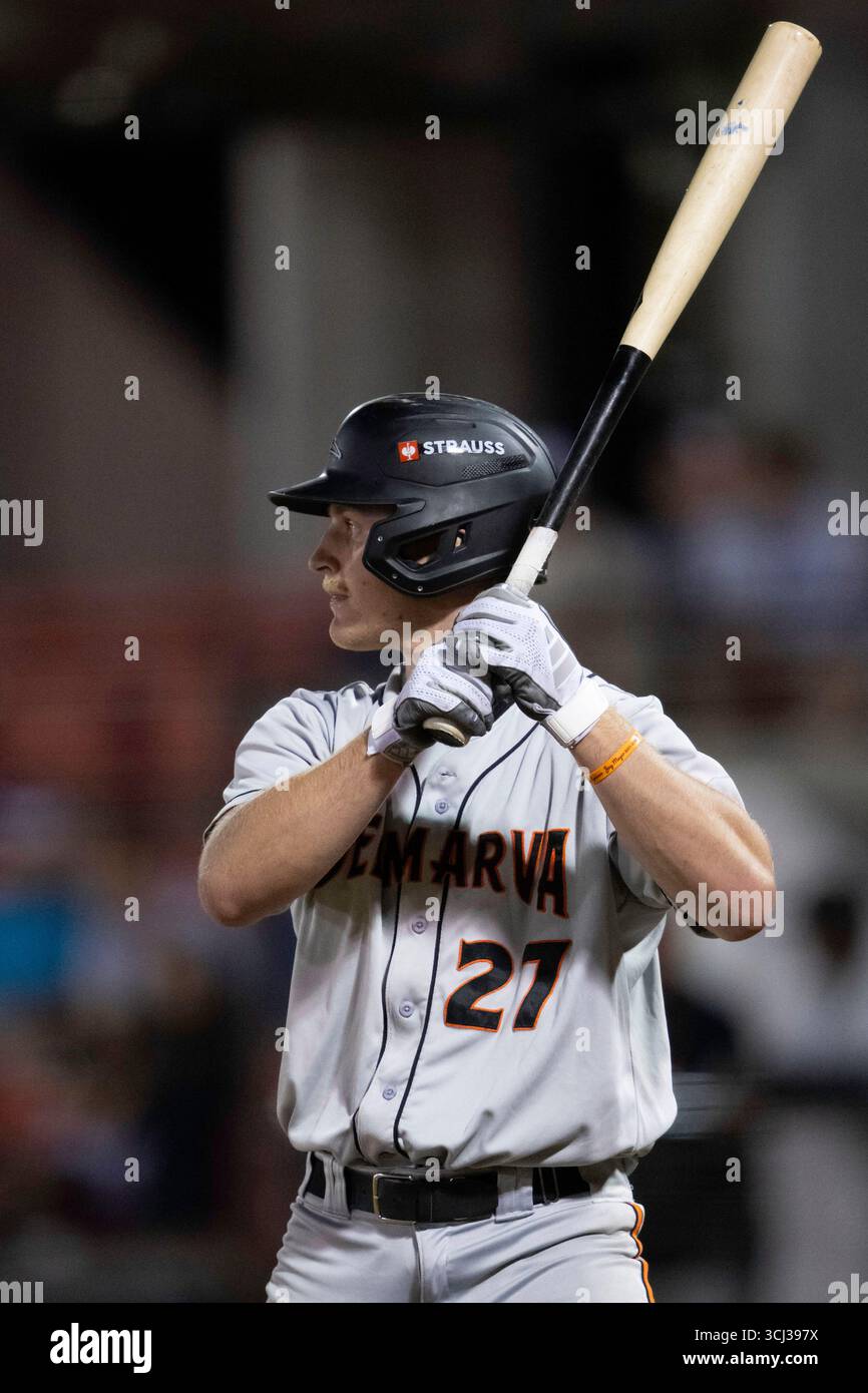 Ike Irish (27) of the Delmarva Shorebirds at bat during a Carolina ...