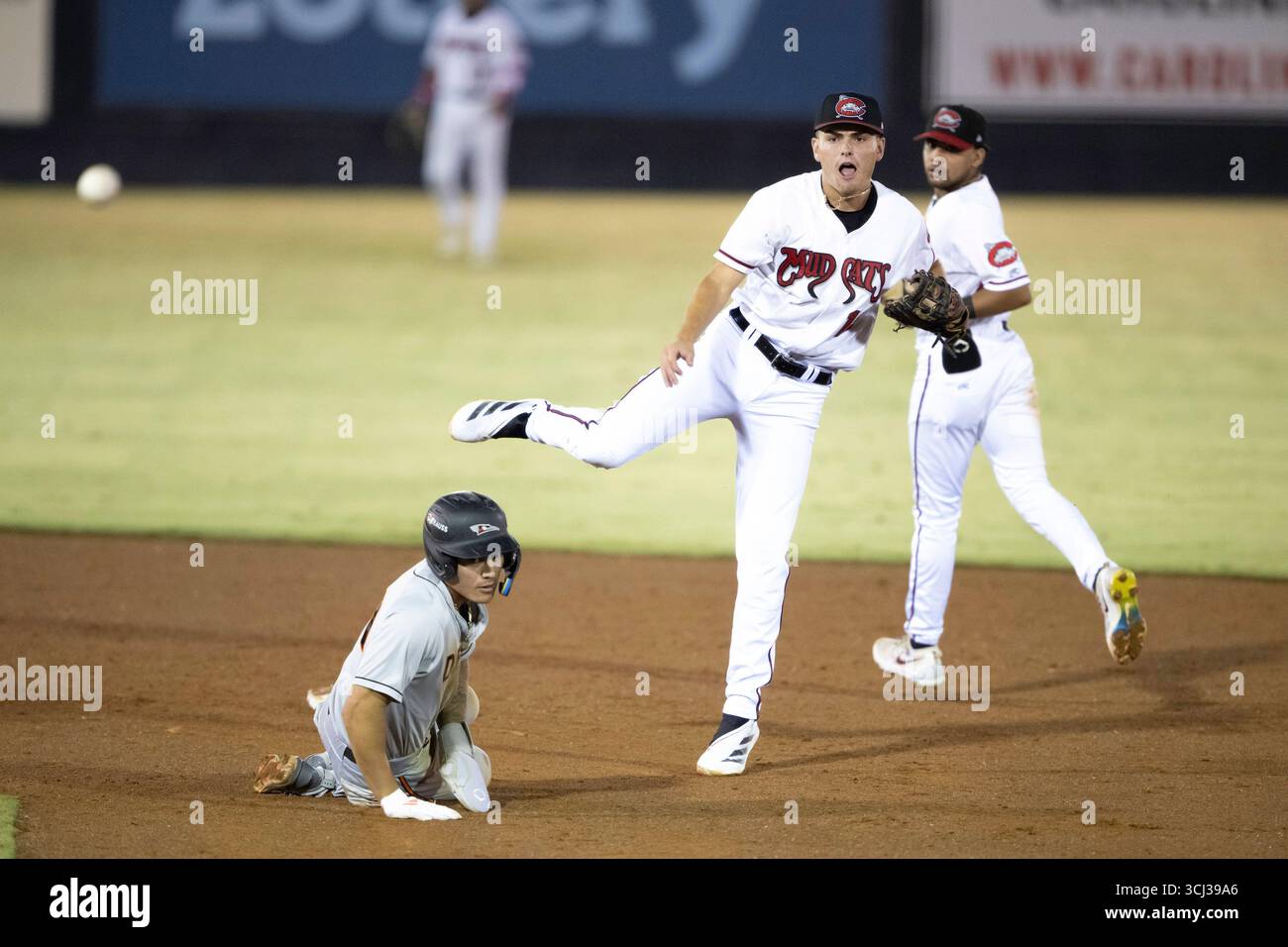 Shortstop Brady Ebel (12) of the Carolina Mudcats on defense during a ...
