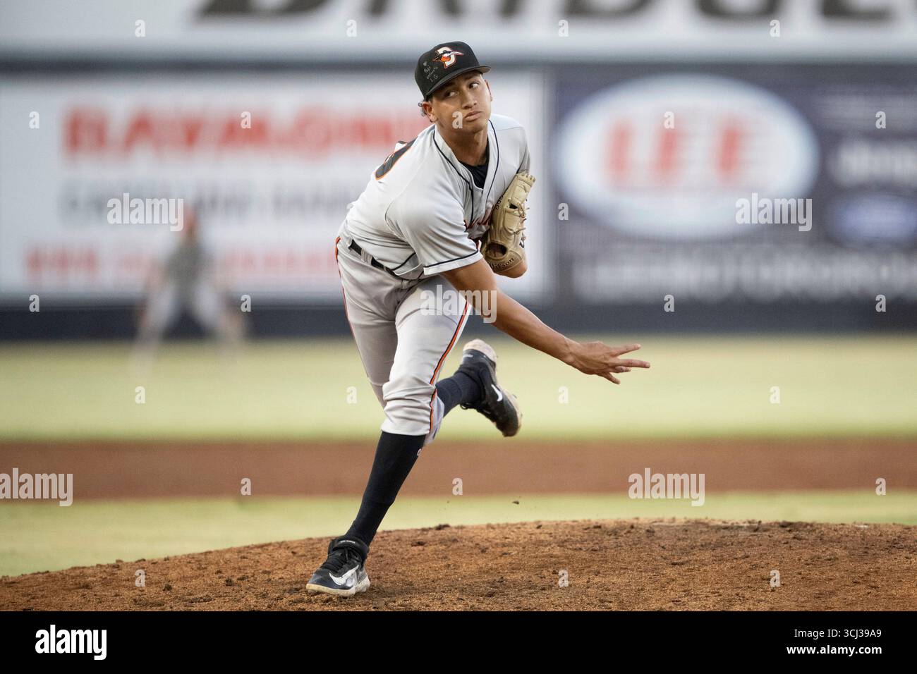 Pitcher Adrian Delgado (29) of the Delmarva Shorebirds delivers a pitch ...