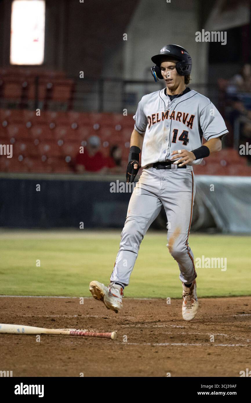 Brayden Smith (14) of the Delmarva Shorebirds crosses home plate during ...