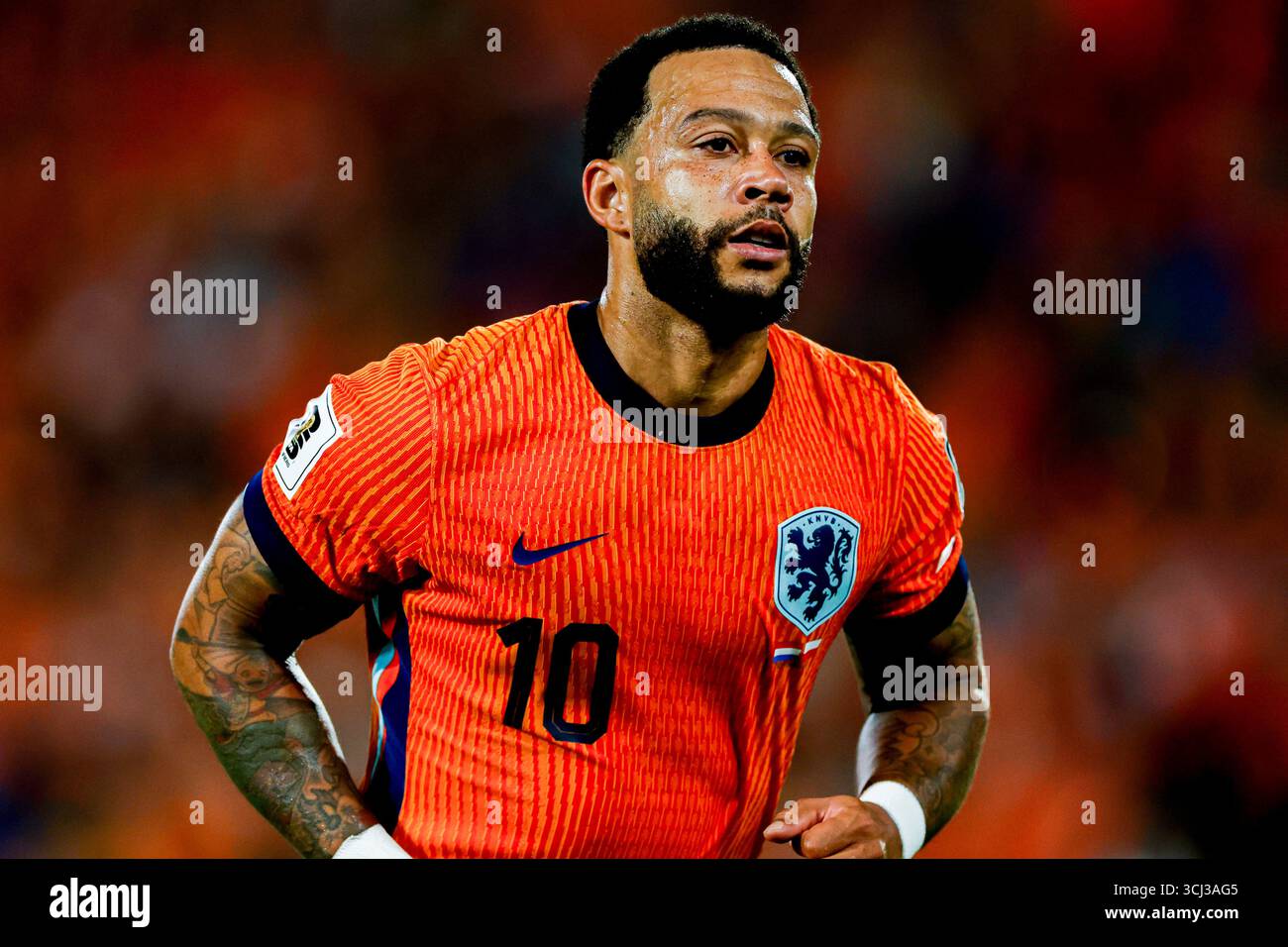 Memphis Depay of the Netherlands looks on during the UEFA World Cup ...