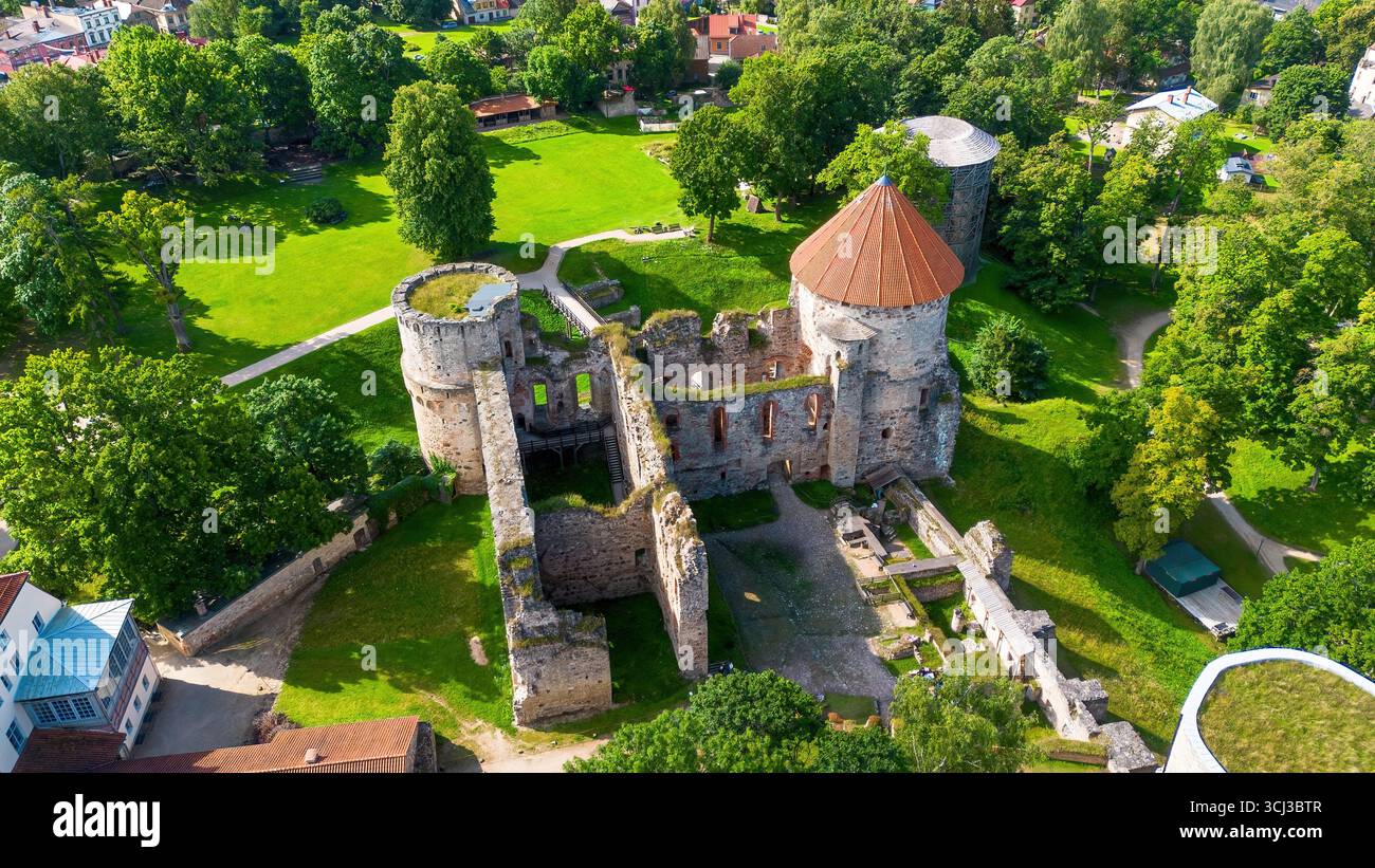 Aerial view of Cēsis Castle in Latvia, one of the Baltic States Stock ...