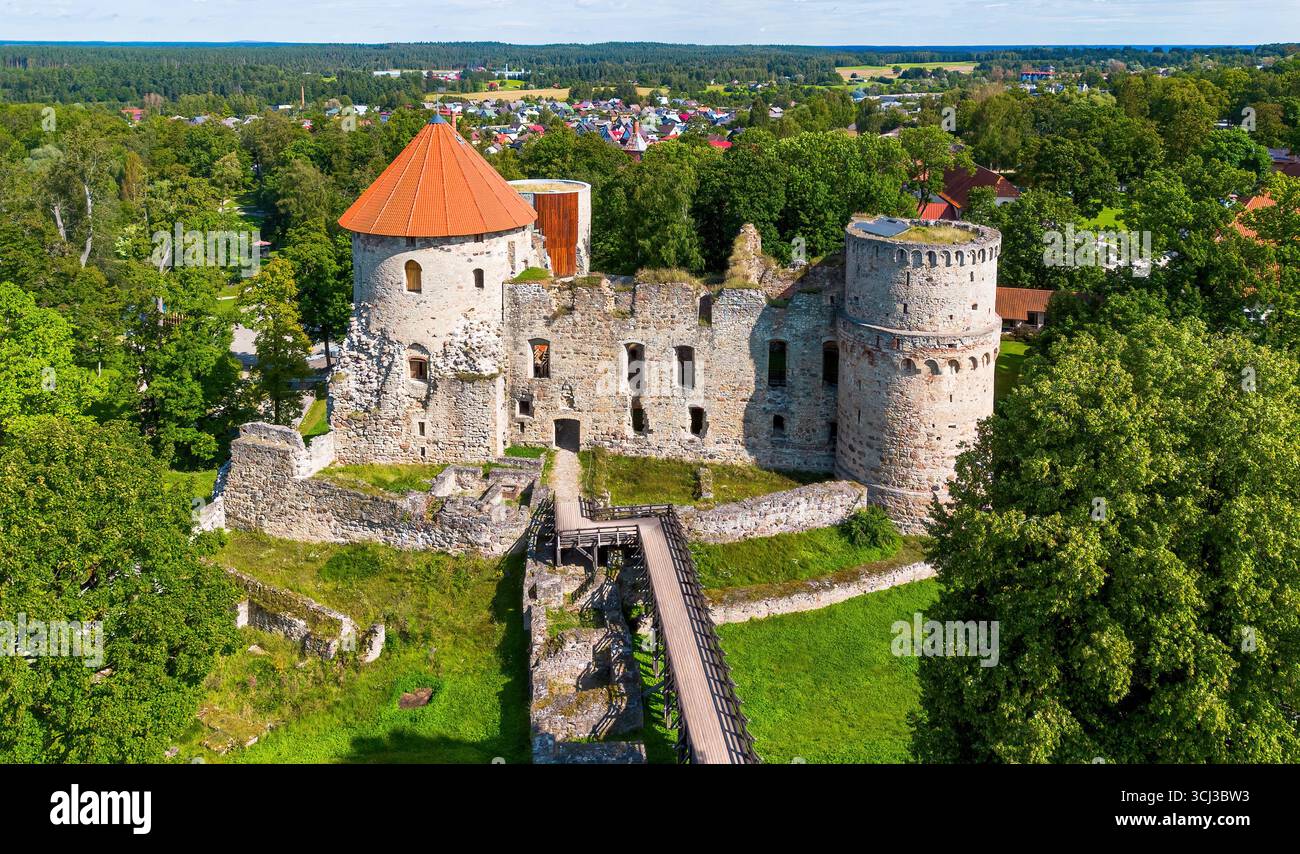 Aerial view of Cēsis Castle in Latvia, one of the Baltic States Stock ...