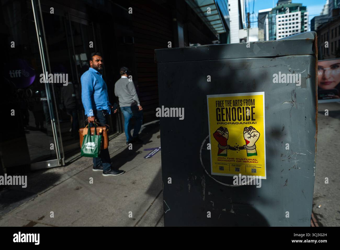 A pro-Palestine poster is pictured at the Toronto International Film ...
