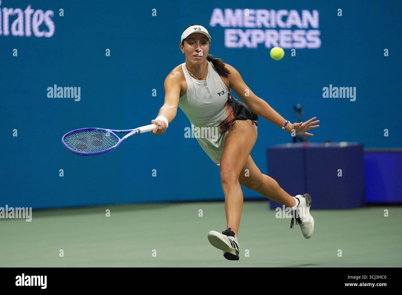 Jessica Pegula, of the United States, returns a shot to Aryna Sabalenka ...