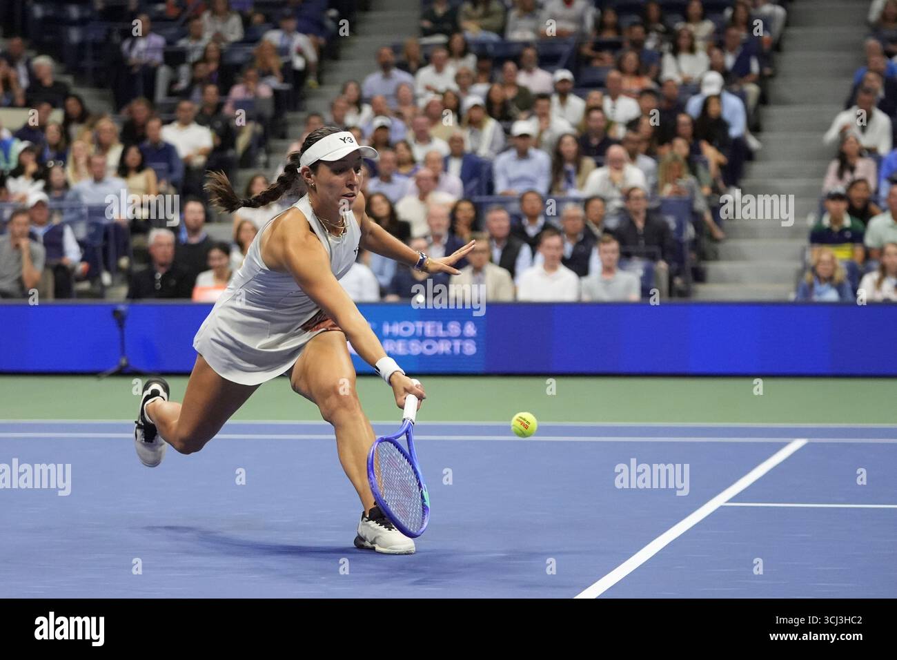 Jessica Pegula, of the United States, returns a shot to Aryna Sabalenka ...