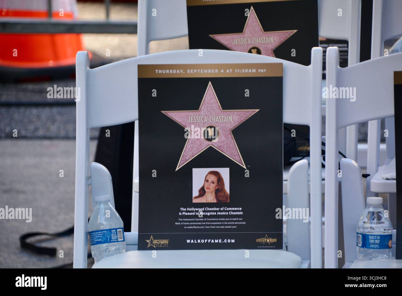 A reserved seat placard is pictured at Jessica Chastain’s Hollywood ...
