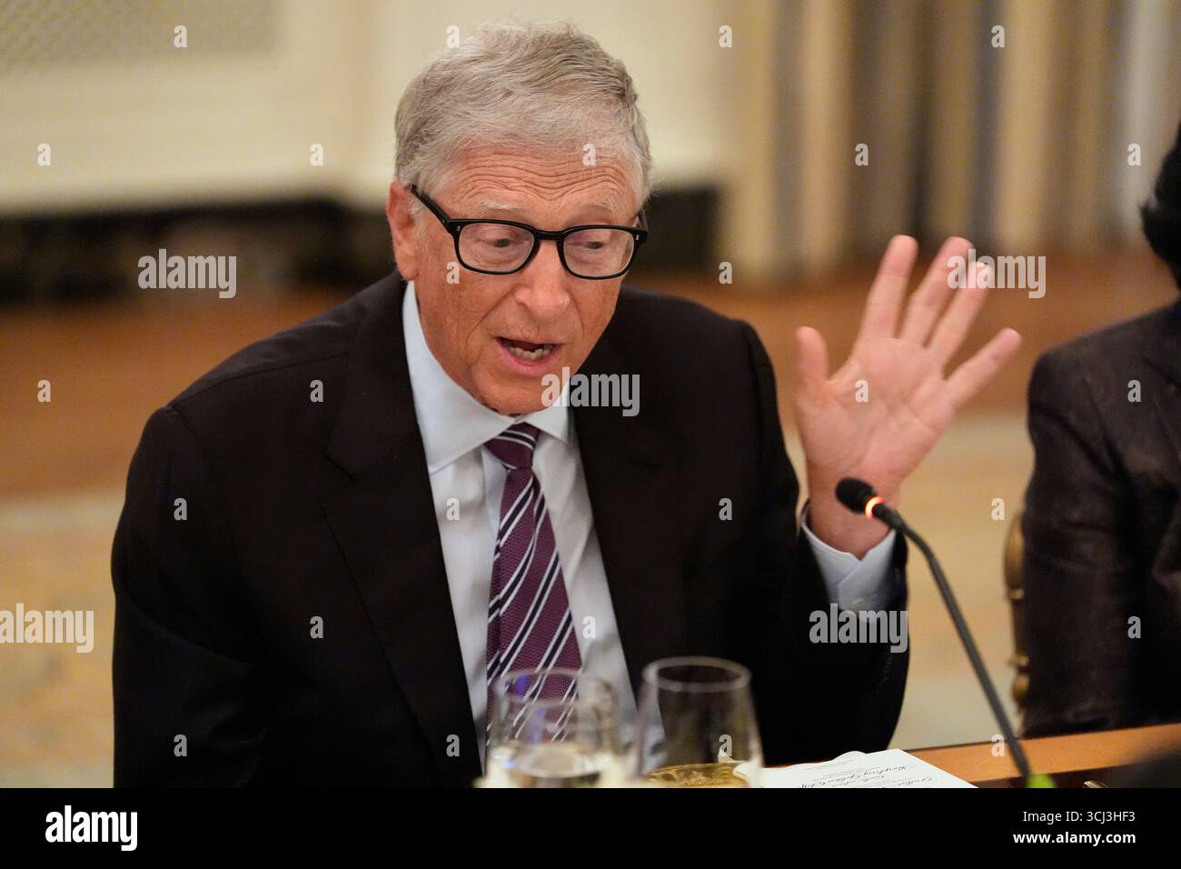Microsoft's Bill Gates speaks during a dinner with President Donald ...