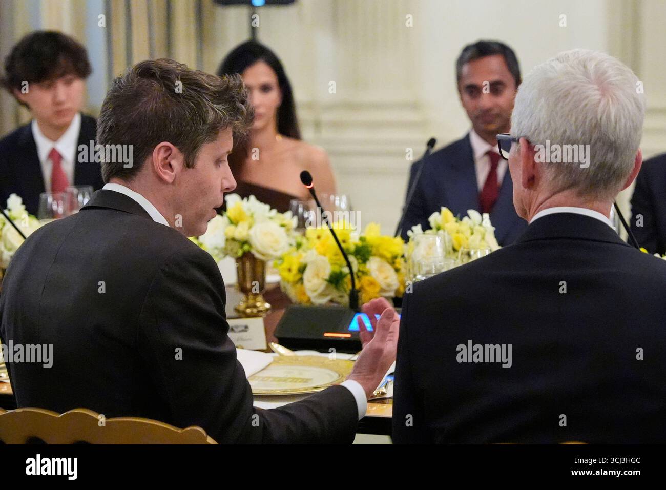 OpenAI CEO Sam Altman speaks during a dinner with President Donald Trump in the State Dinning ...