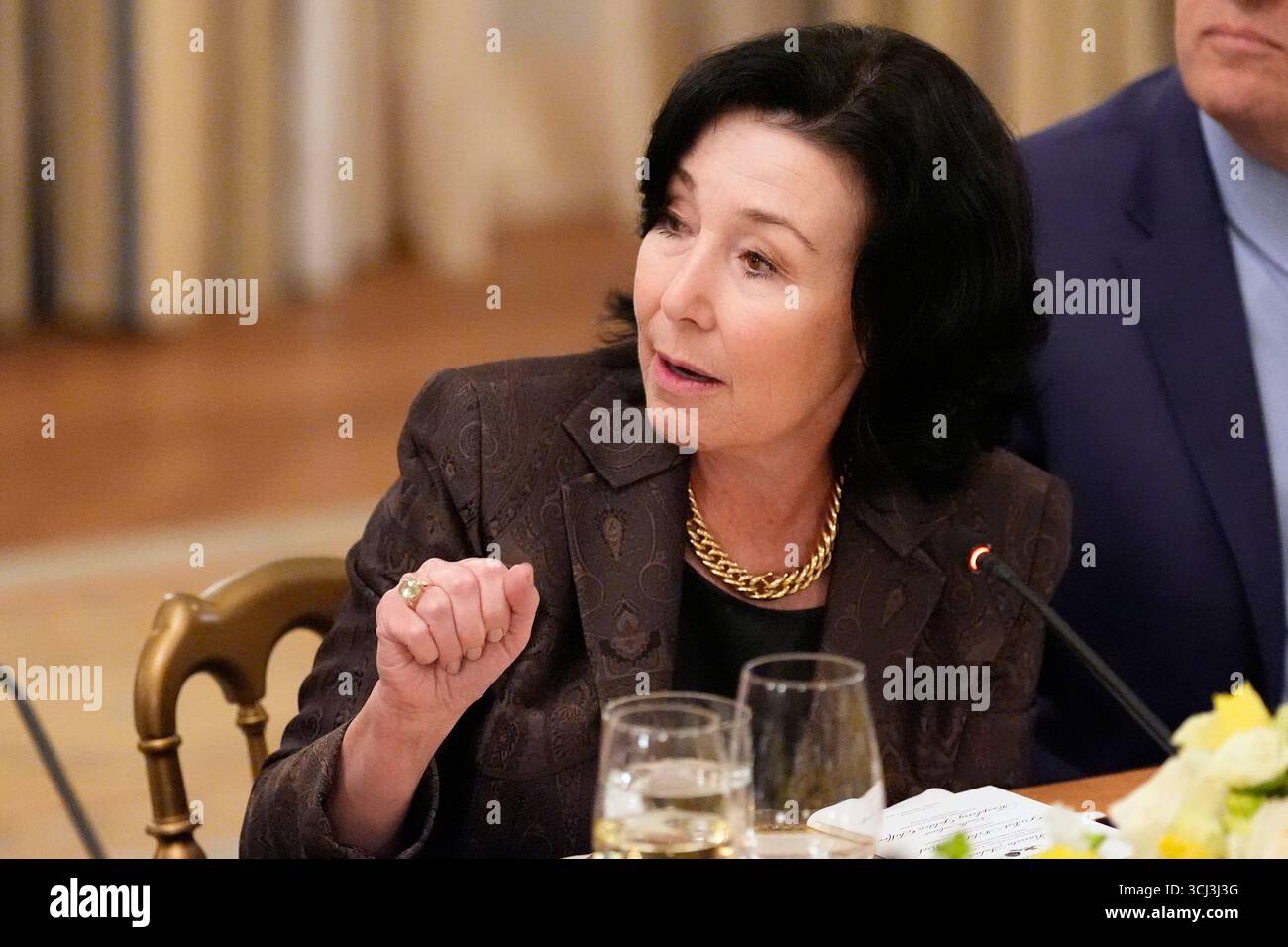 Oracle CEO Safra Catz speaks during a dinner with President Donald ...