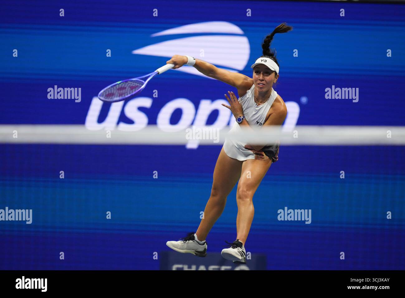 Jessica Pegula, of the United States, serves to Aryna Sabalenka, of ...