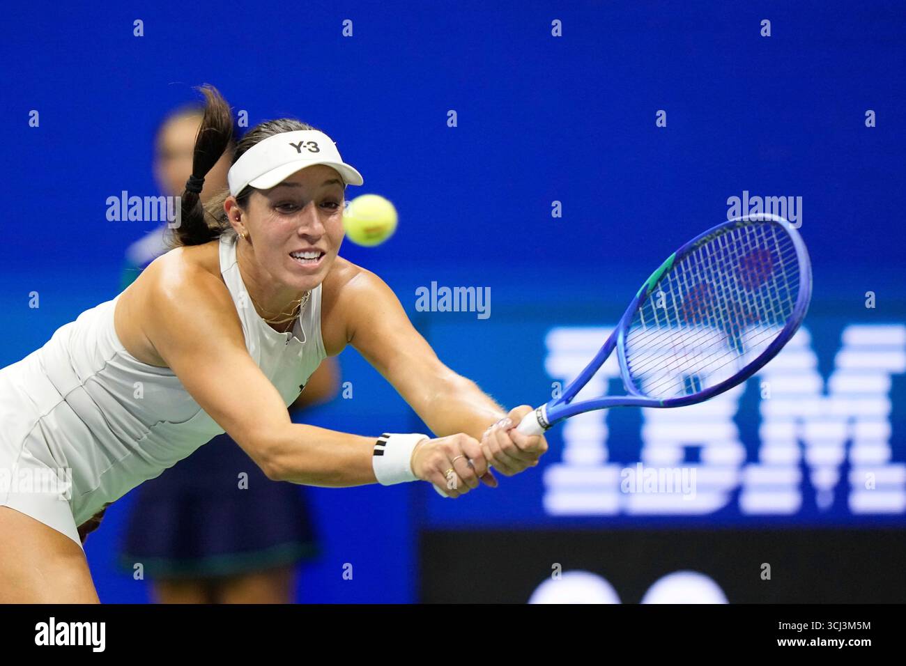 Jessica Pegula, of the United States, returns a shot to Aryna Sabalenka ...