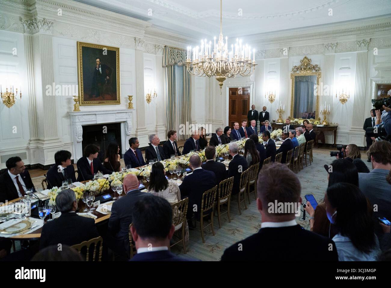 US President Donald Trump during a dinner with US tech leaders at the ...