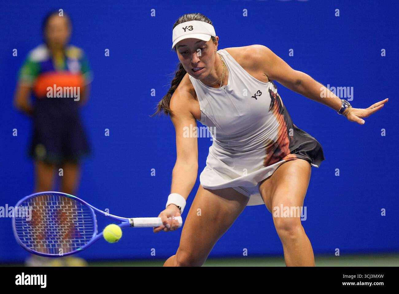 Jessica Pegula, of the United States, returns a shot to Aryna Sabalenka ...