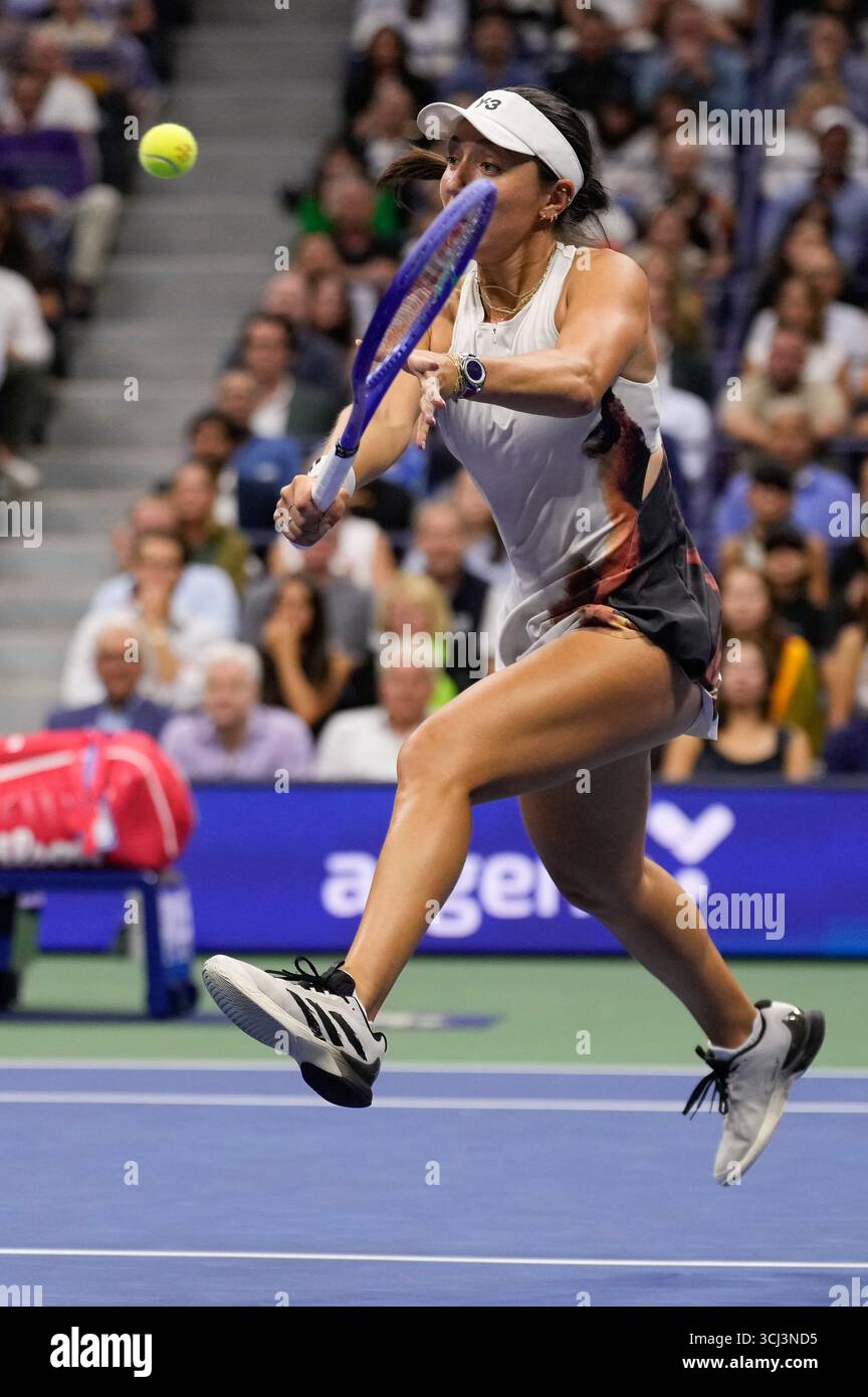 Jessica Pegula, of the United States, returns a shot to Aryna Sabalenka ...