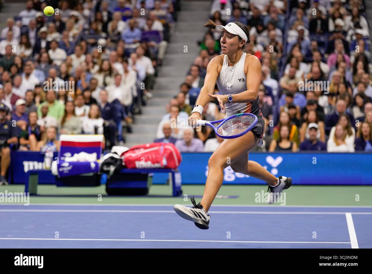 Jessica Pegula, of the United States, returns a shot to Aryna Sabalenka ...