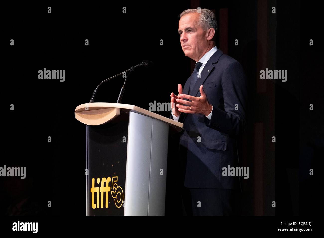 Canada's Prime Minister Mark Carney delivers remarks at the premiere of "John Candy: I Like Me ...