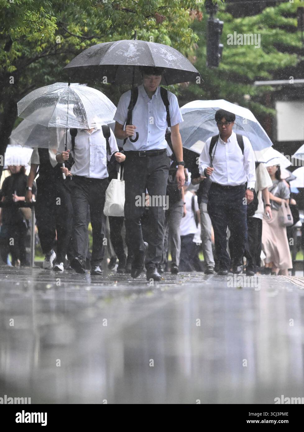 People walking in the occasional heavy rain in Chiyoda,Tokyo Japan, on ...