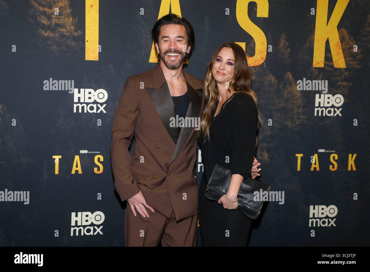 Actors Tom Pelphrey, left, and Kaley Cuoco attend the HBO Original ...