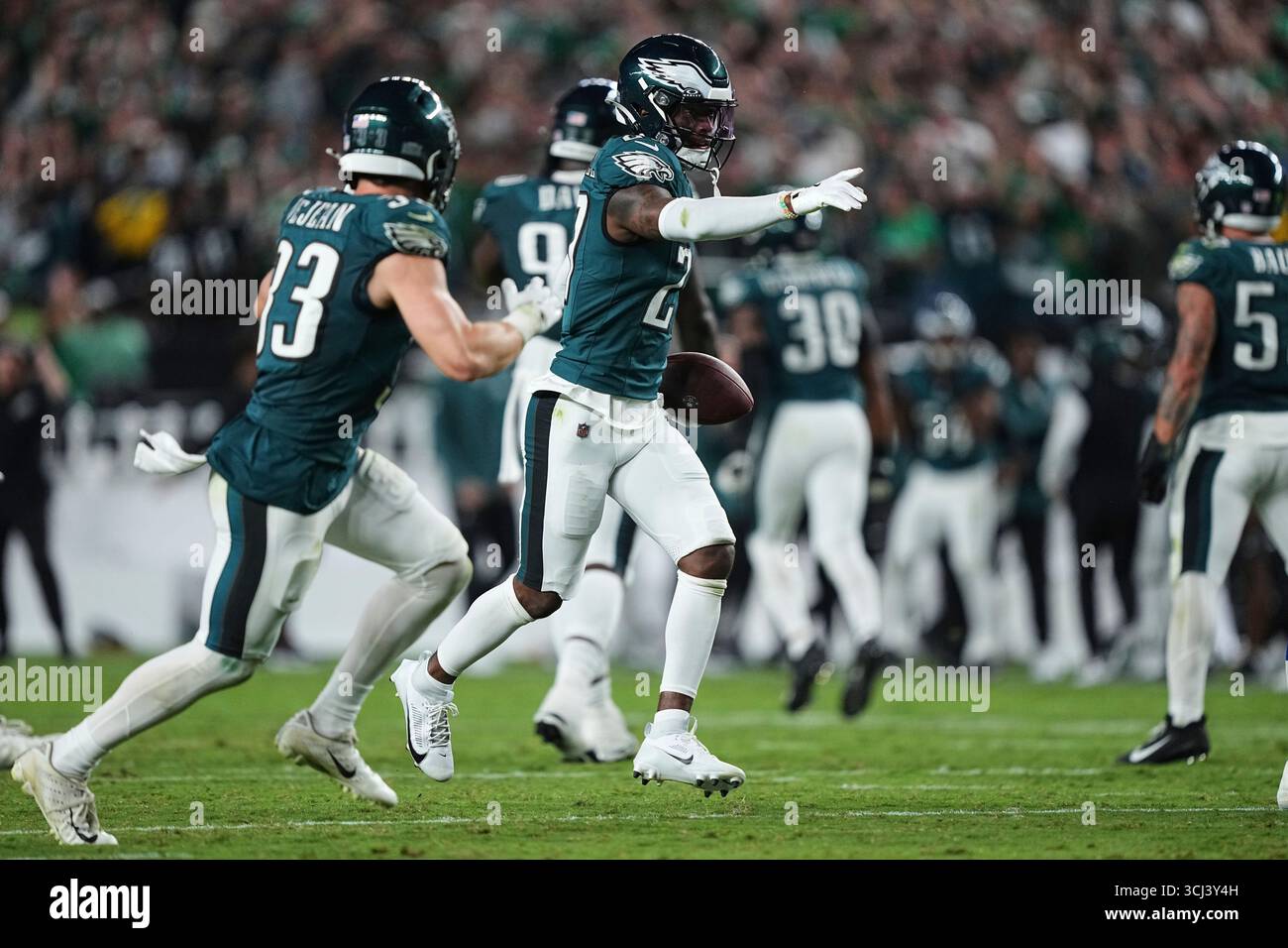 Philadelphia Eagles cornerback Quinyon Mitchell, center, and Cooper ...
