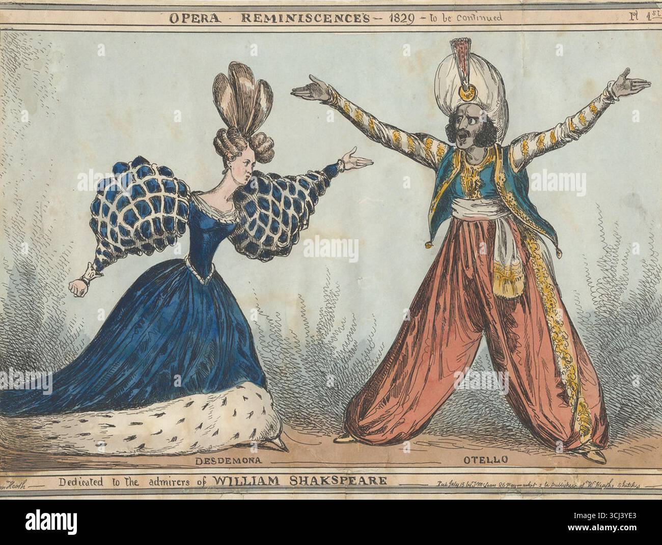 Opera reminiscences illustration of Desdemona and Othello, 1829. Hand ...