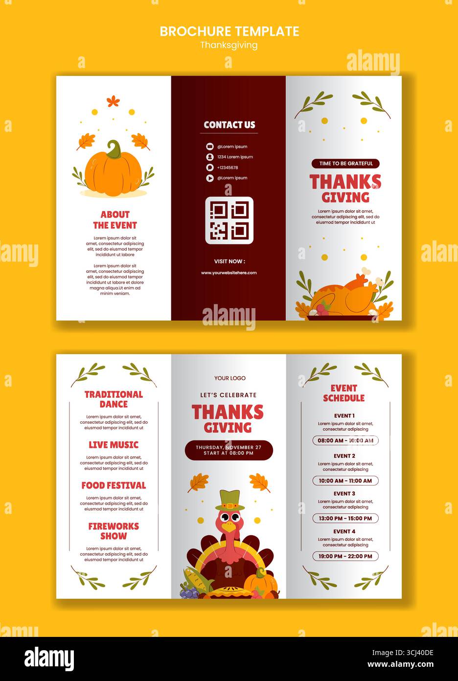 Thanksgiving Social Media Brochure Design in Flat Cartoon Hand-Drawn ...