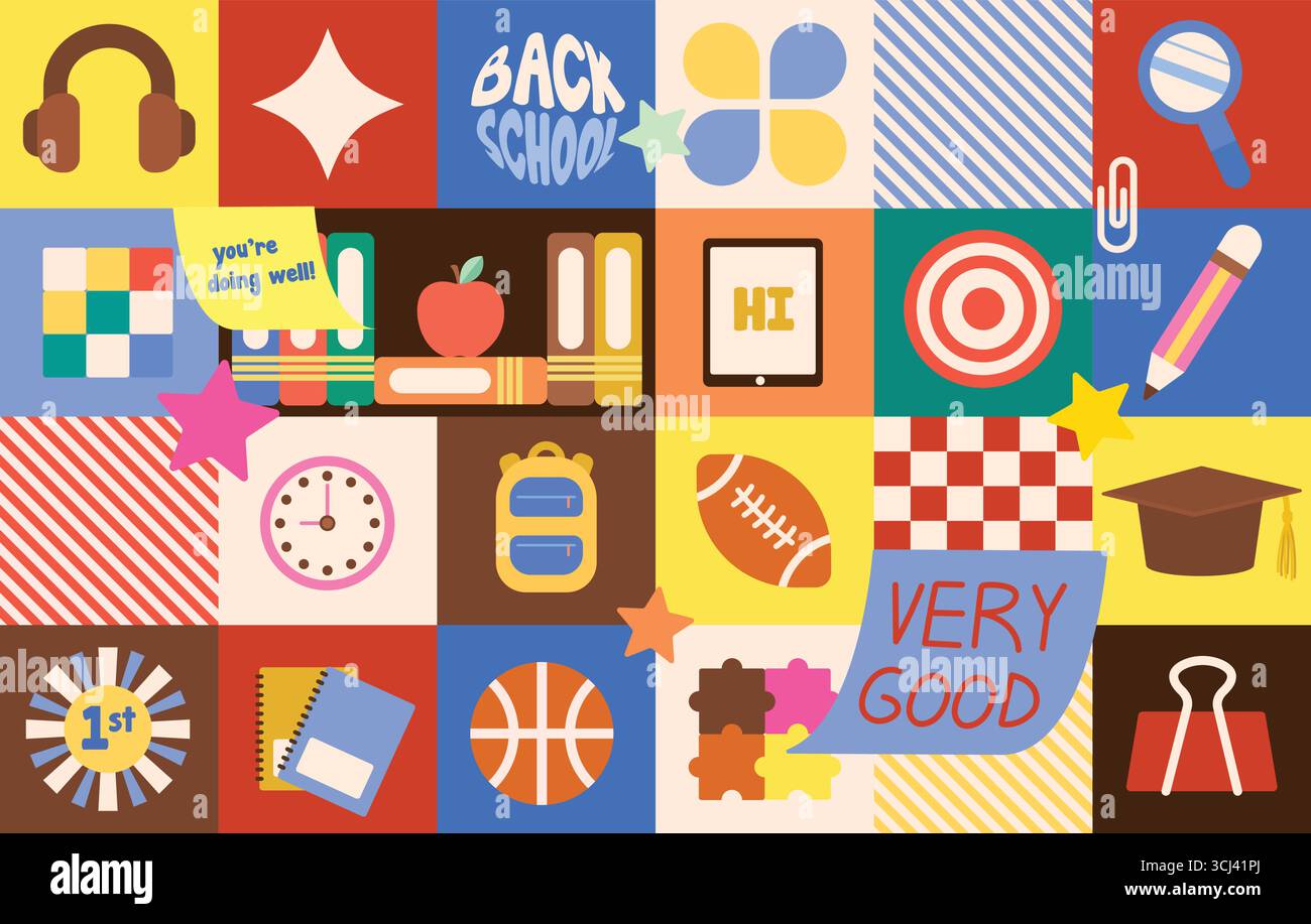 Education celebration collage with colorful school-themed elements ...