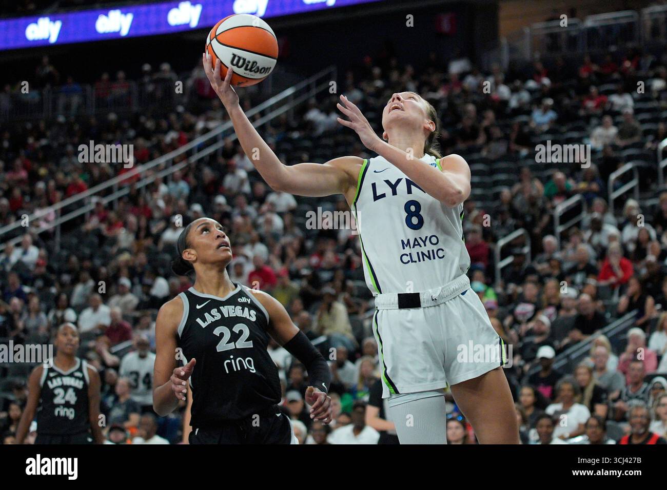 Minnesota Lynx forward Alanna Smith (8) shoots over Las Vegas Aces ...