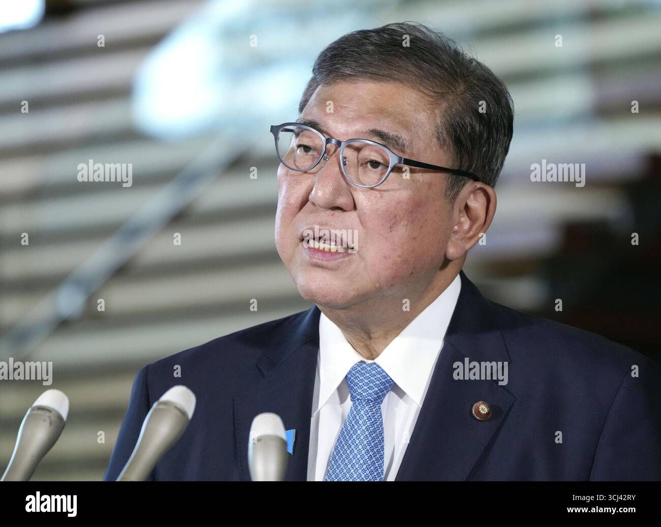 Japanese Prime Minister Shigeru Ishiba speaks to reporters about a ...
