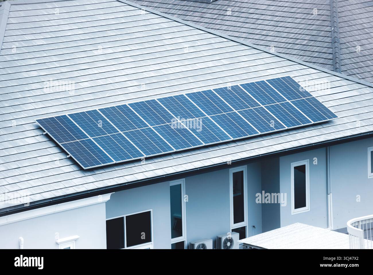 Solar roof top, Solar panel installed at modern house roof for saving ...