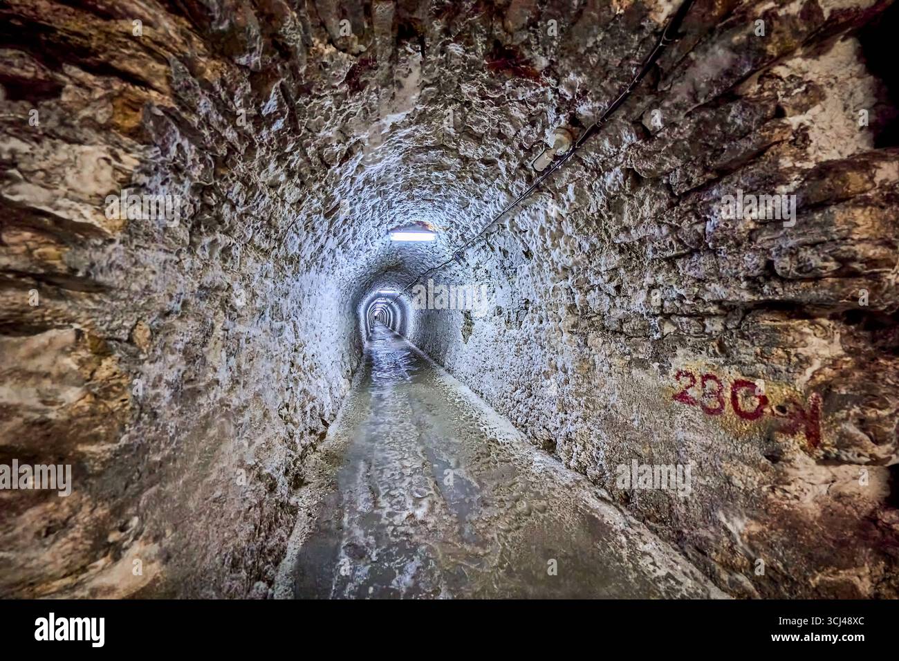 Tunnel walkway cut out of pure salt at the Salina Turda Salt Mine near ...