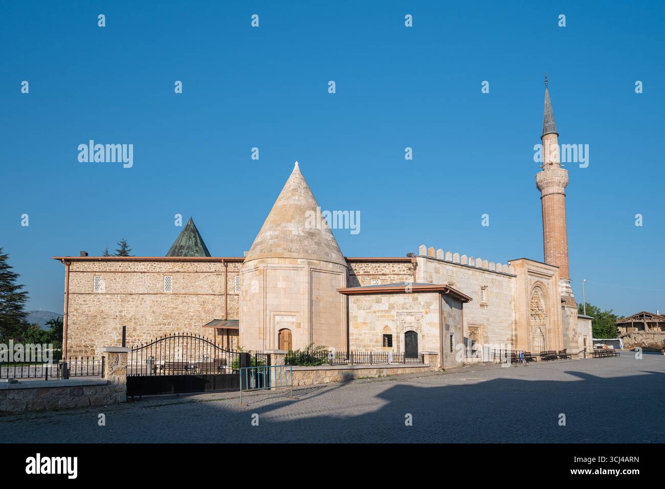 Exterior view of historic Esrefoglu Mosque in Beysehir, Konya Stock ...
