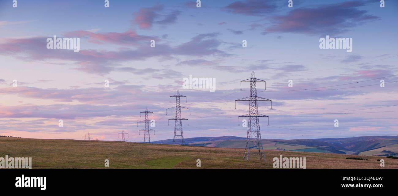 4th September 2025 Stock images of electric pylons at sunset in the ...