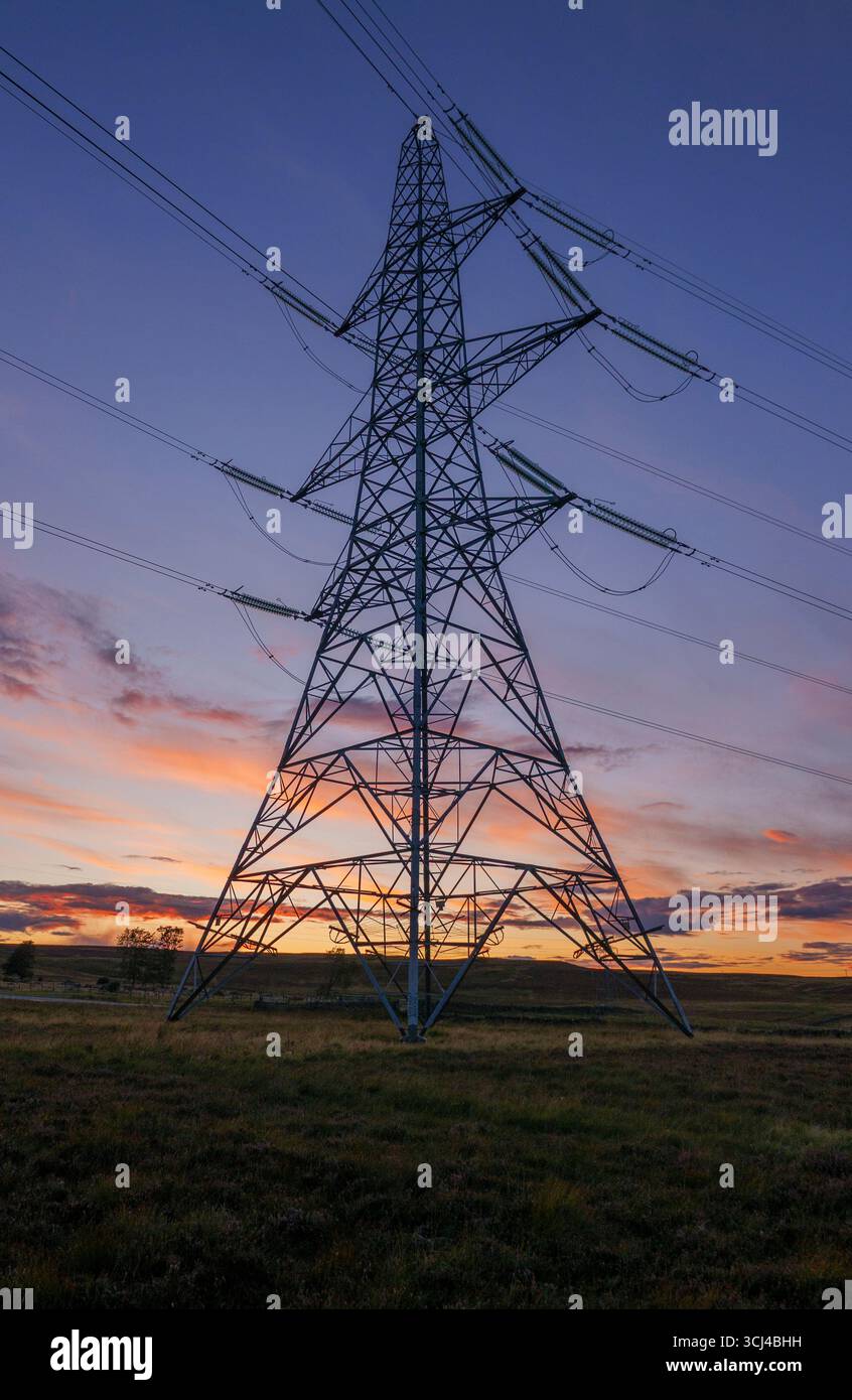 4th September 2025 Stock images of electric pylons at sunset in the ...
