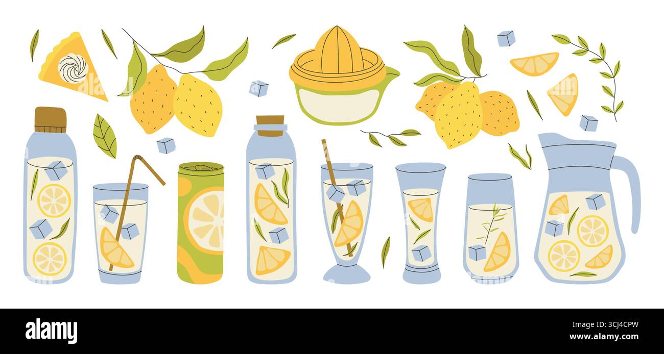 Lemons and lemonade set in flat graphic design Stock Vector Image & Art ...