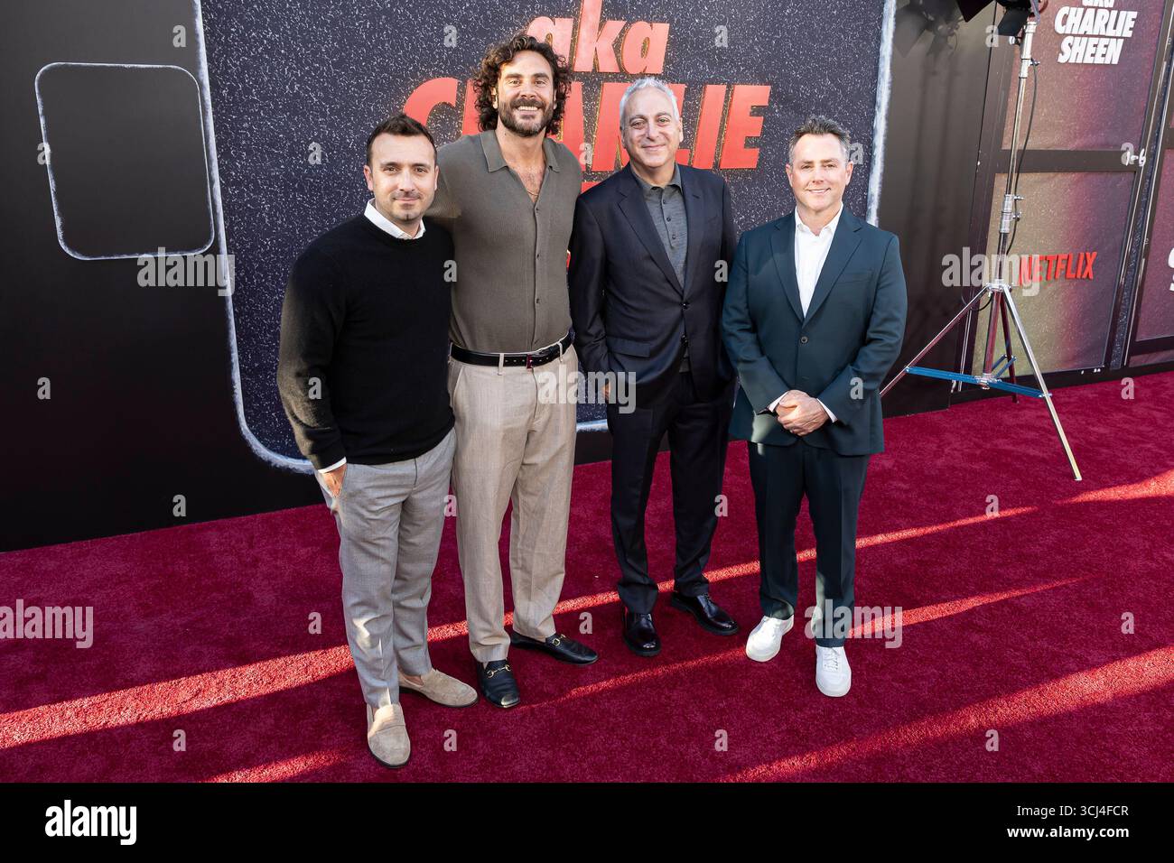 Dane Lilegard, Andrew Renzi, Andrew Fried and Jordan Wynn attend the arrivals of Netflix’s “aka ...