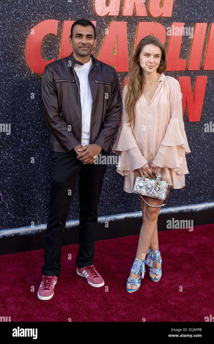 Nitish Kannan and Oleksandra Mudra attend the arrivals of Netflix’s “aka CHARLIE SHEEN” World ...